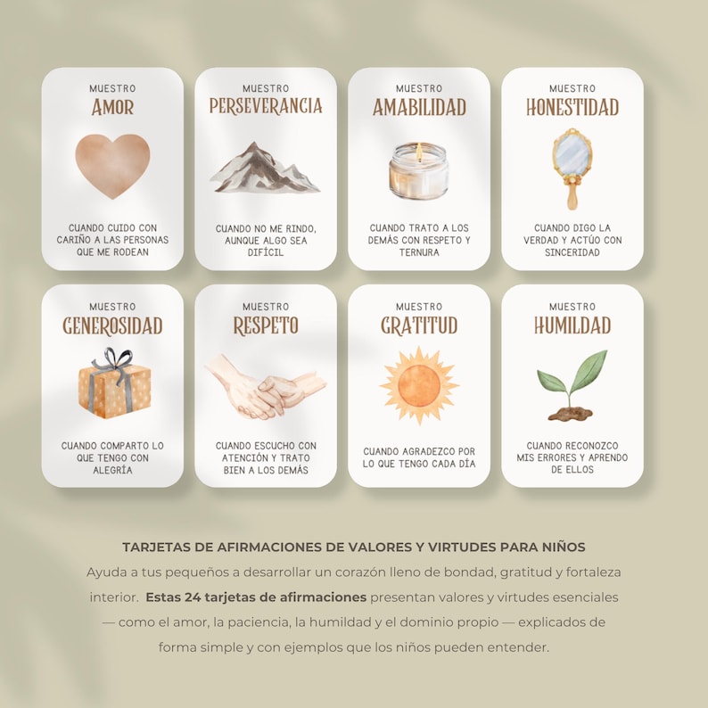 Core Values & Character Traits for Kids Spanish Version | Valores Y ...