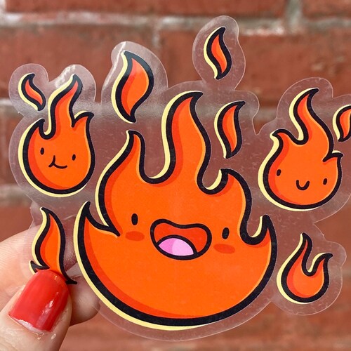 Fire Clear Vinyl Sticker Happy Flames Sticker Cute - Etsy