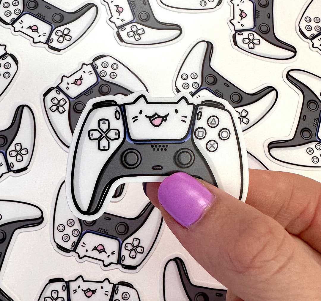Mini White Video Game Controller Cat Vinyl Sticker | Waterproof Phone ...