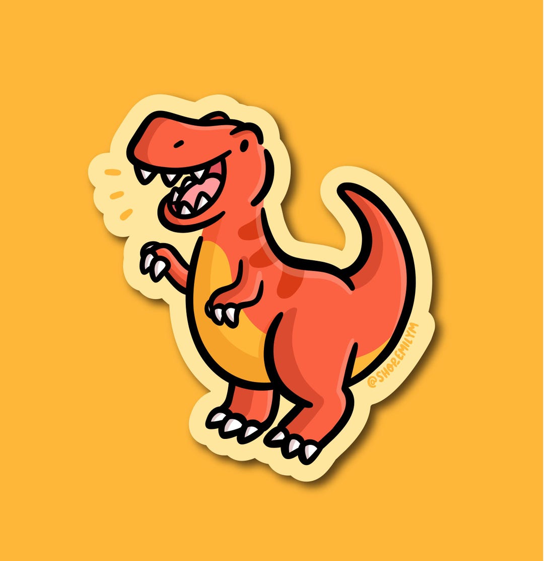 T-rex Sticker | Weatherproof Vinyl Sticker | Kawaii Dinosaur Sticker ...