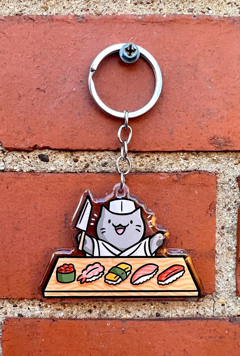 Sushi Chef Keychain | Cute Acrylic Keychain | Cute Sushi Keychain ...