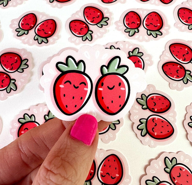 Mini Strawberries Sticker | Waterproof Sticker | Kawaii Vinyl Sticker ...
