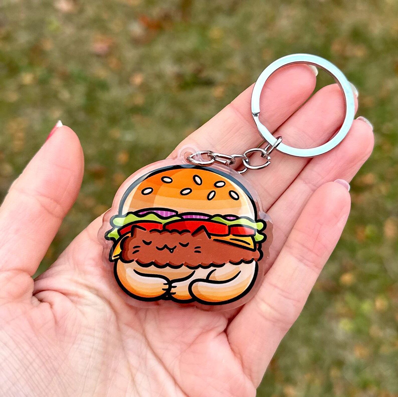 Hamburger Cat Keychain | Cute Acrylic Keychain | Cheeseburger Keychain ...