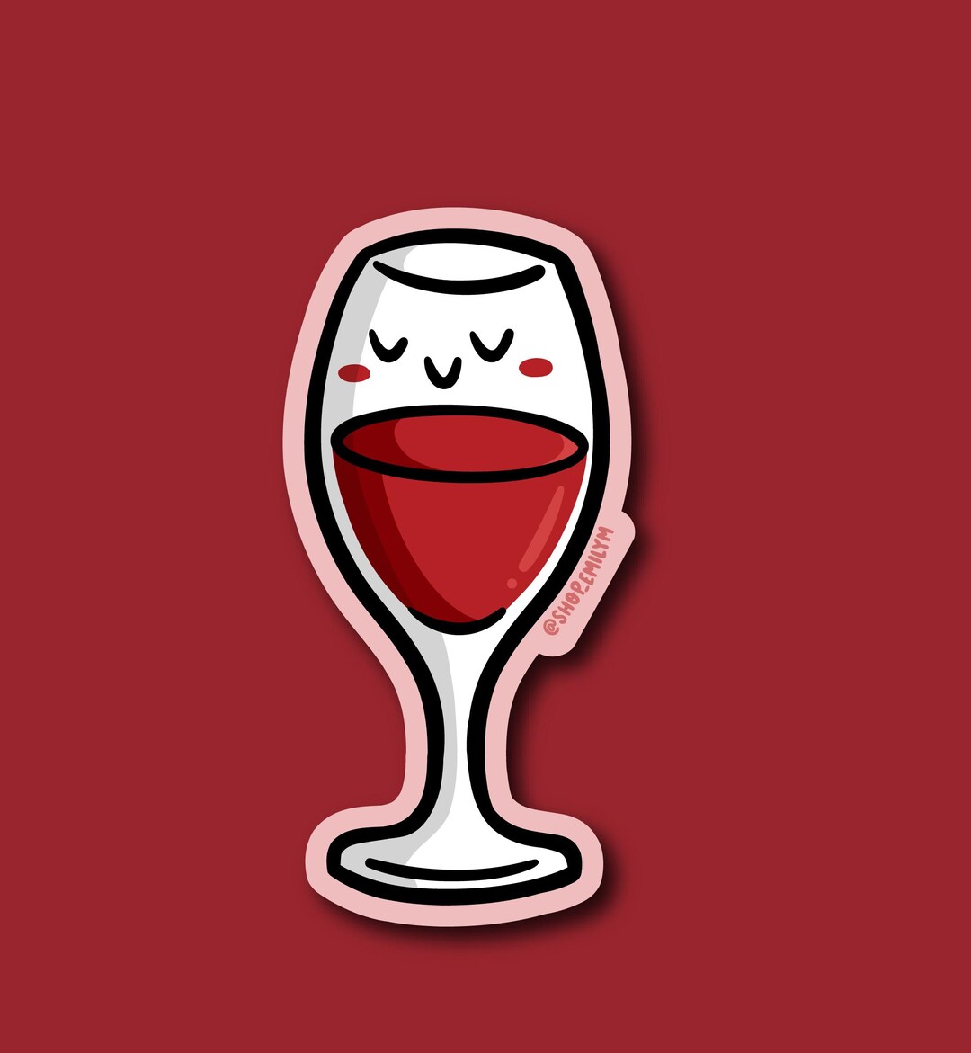 Red Wine Sticker | Weatherproof Vinyl Sticker | Kawaii Wine Sticker ...