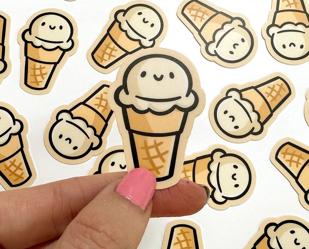 Mini Vanilla Ice Cream Cone Vinyl Sticker | Waterproof Sticker | Mini ...