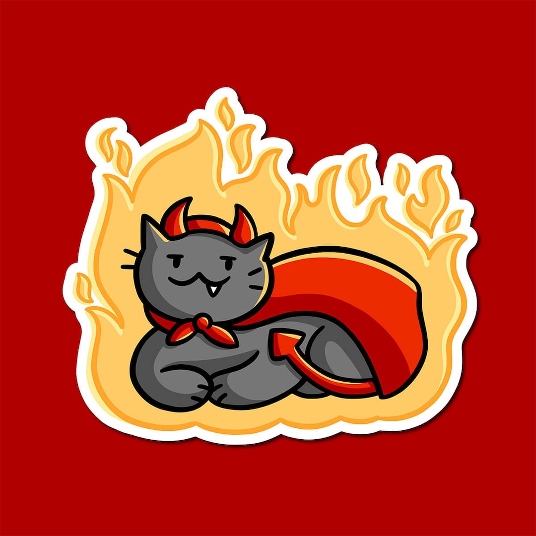 Devil Cat Vinyl Sticker | Cute Gray Cat Sticker | Cute Devil Sticker ...