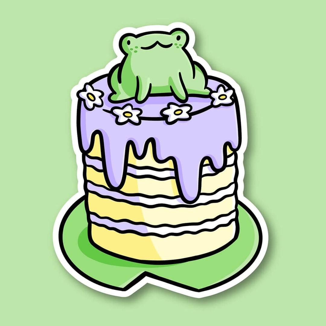 Frog Cake Sticker | Weatherproof Vinyl Sticker| Kawaii Sticker| Cute ...