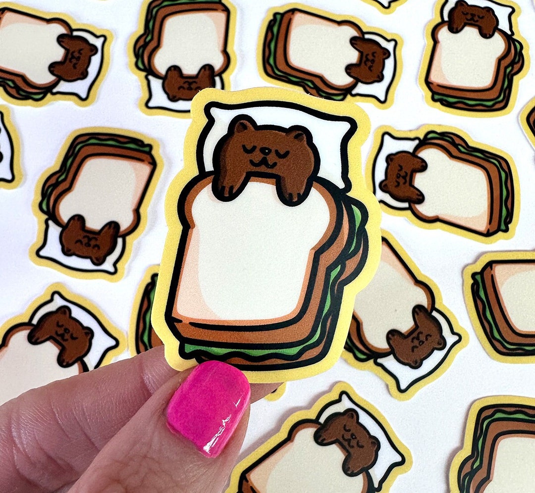 Sleepy Sandwich Bear Mini Sticker | Waterproof Sticker | Kawaii Vinyl ...