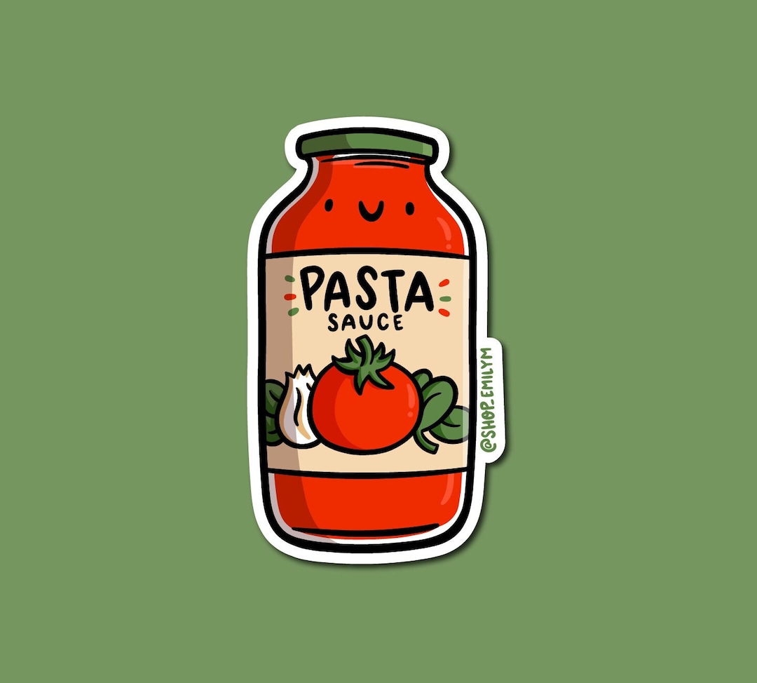 Pasta Sauce Sticker | Weatherproof Vinyl Sticker| Kawaii Food Sticker ...