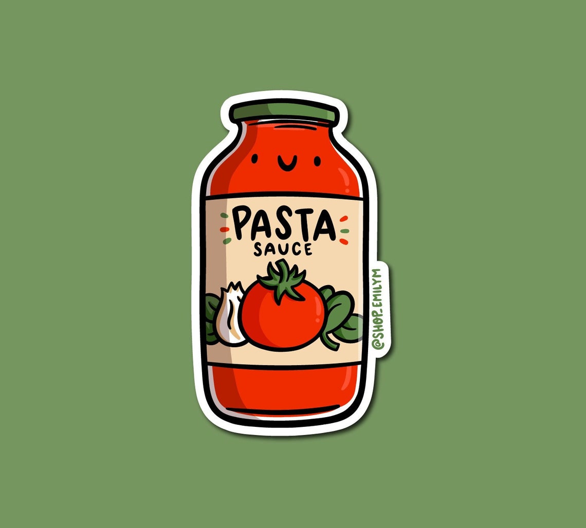 Pasta Sauce Sticker | Weatherproof Vinyl Sticker| Kawaii Food Sticker ...