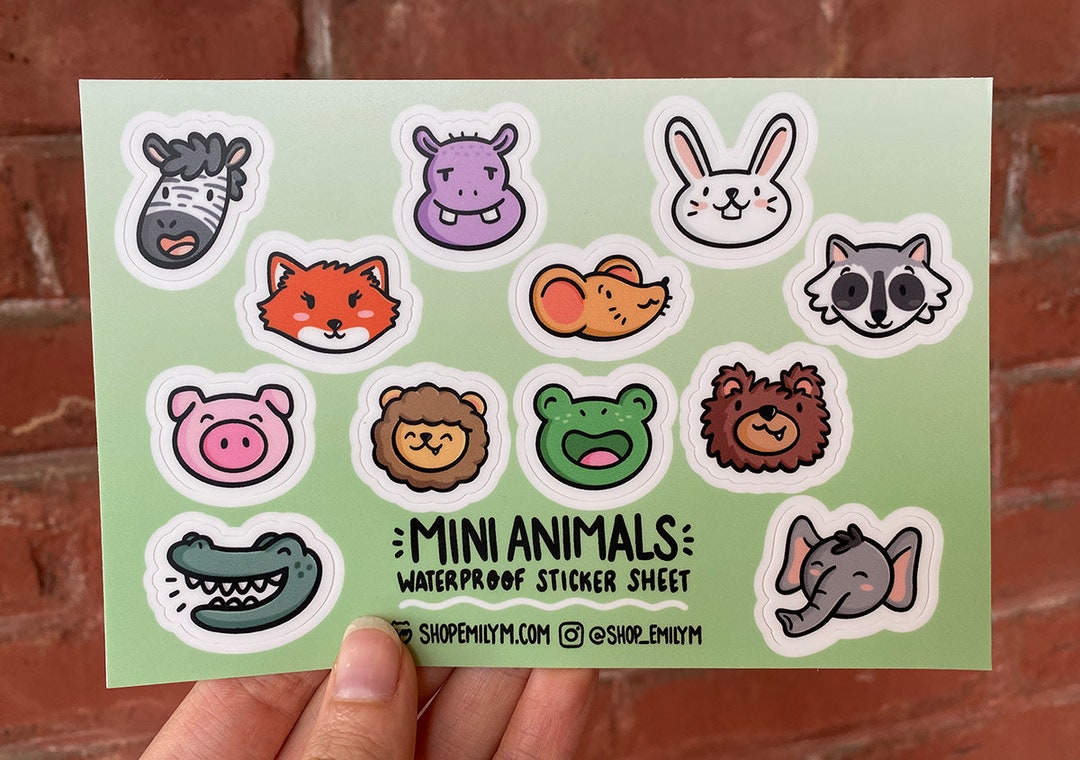 Mini Animals Waterproof Sticker Sheet | Vinyl Sticker | Cute Animals ...