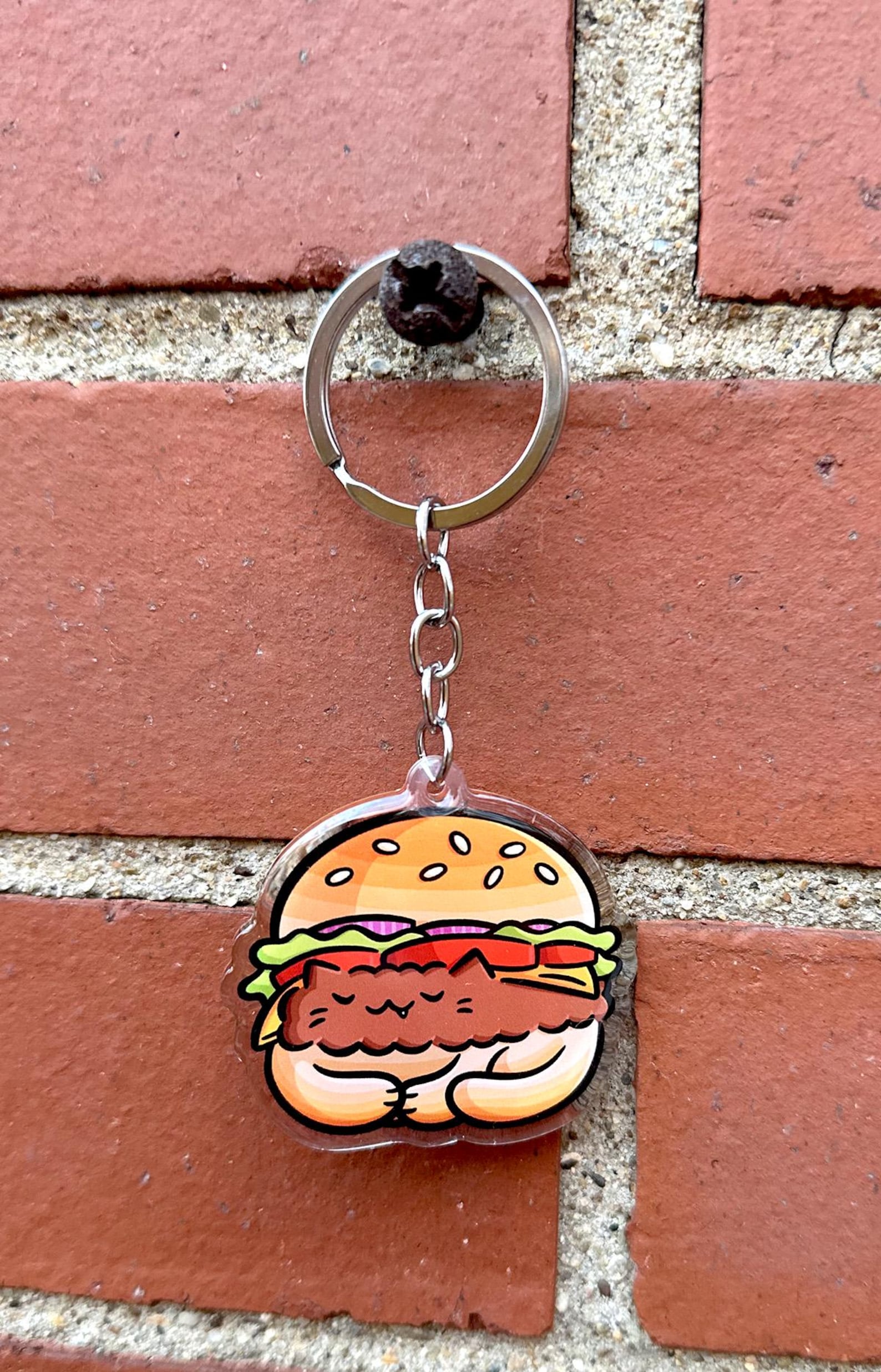 Hamburger Cat Keychain | Cute Acrylic Keychain | Cheeseburger Keychain ...
