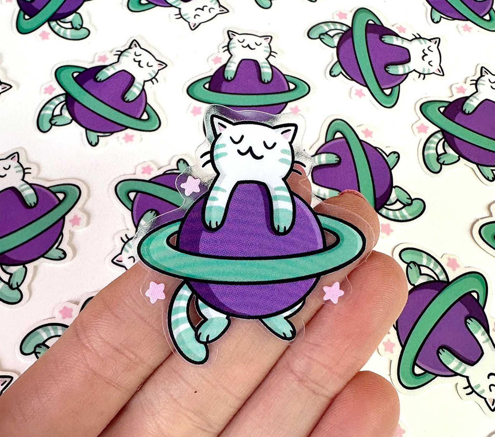 Clear Mini Saturn Cat Sticker | Waterproof Sticker | Kawaii Vinyl ...