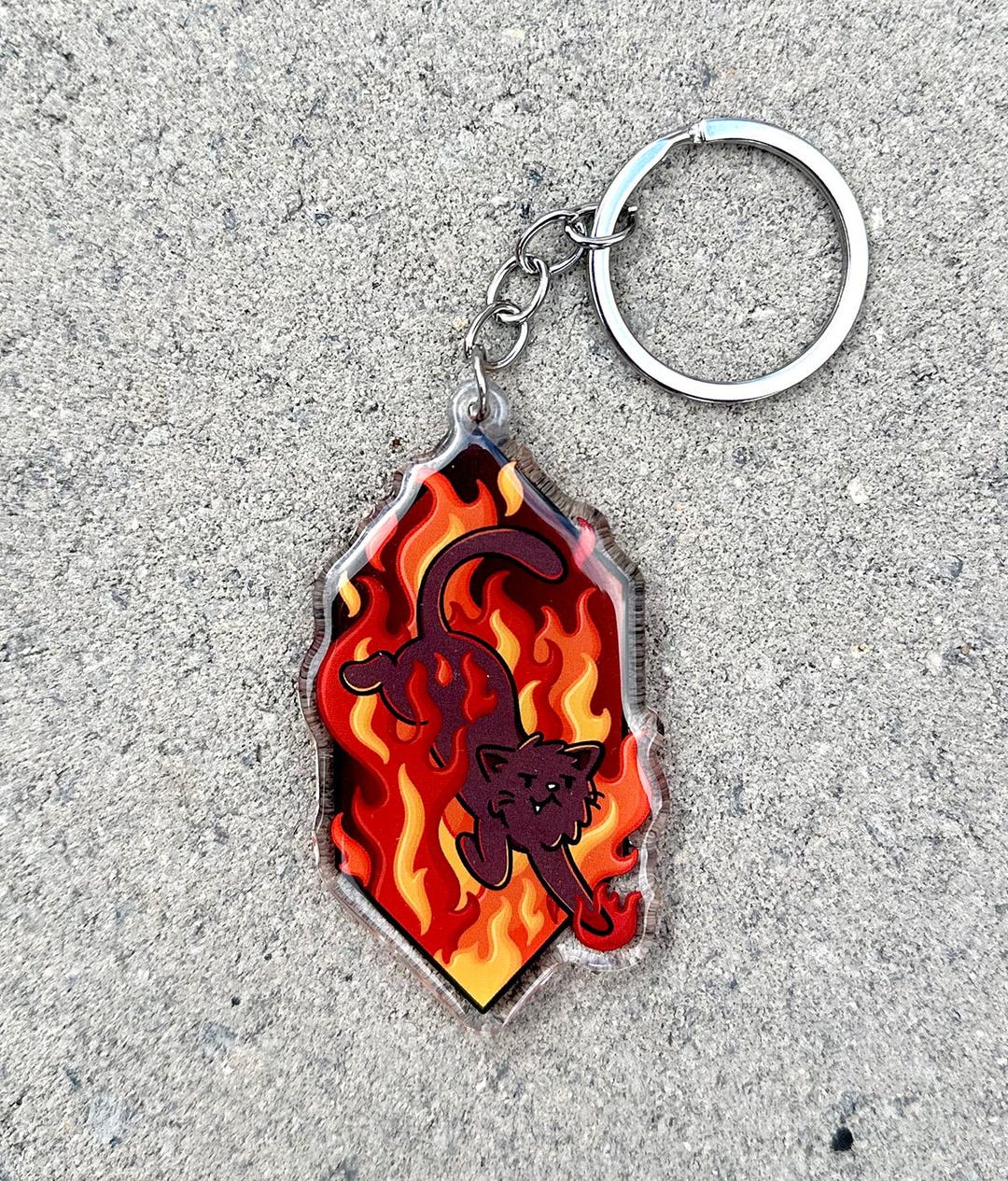 Fire Cat Keychain | Cute Acrylic Keychain | Fire Elemental Keychain ...