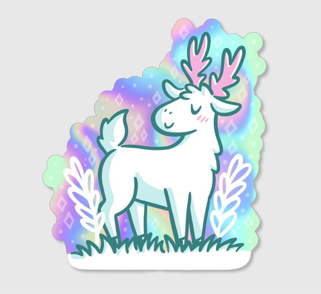 White Deer Holographic Sticker | Waterproof Vinyl Sticker | Kawaii ...