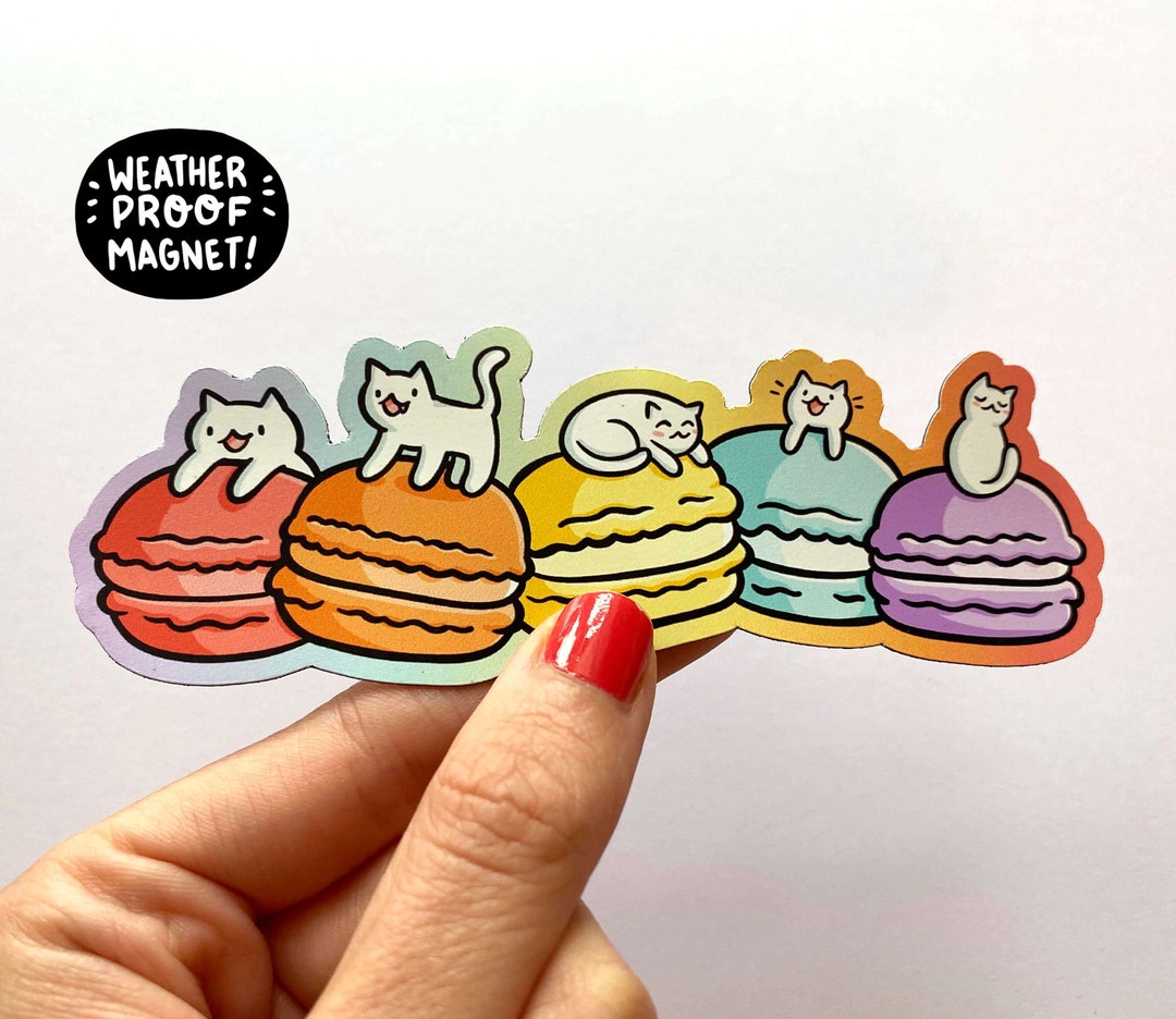 Rainbow Macaroon Cats Magnet | Pastel Rainbow Magnet | Waterproof Vinyl ...