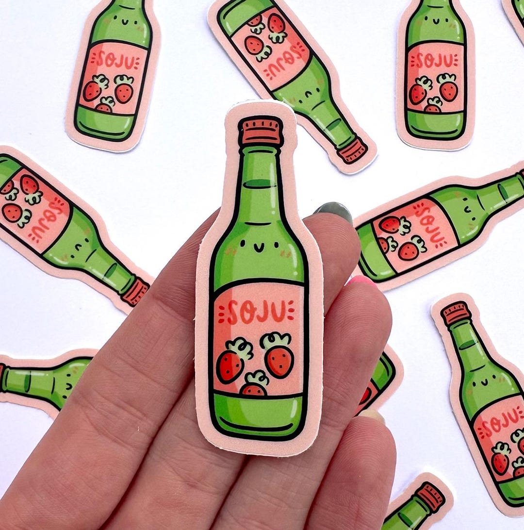 Mini Strawberry Soju Vinyl Sticker| Bottle of Soju Sticker |cute Soju ...