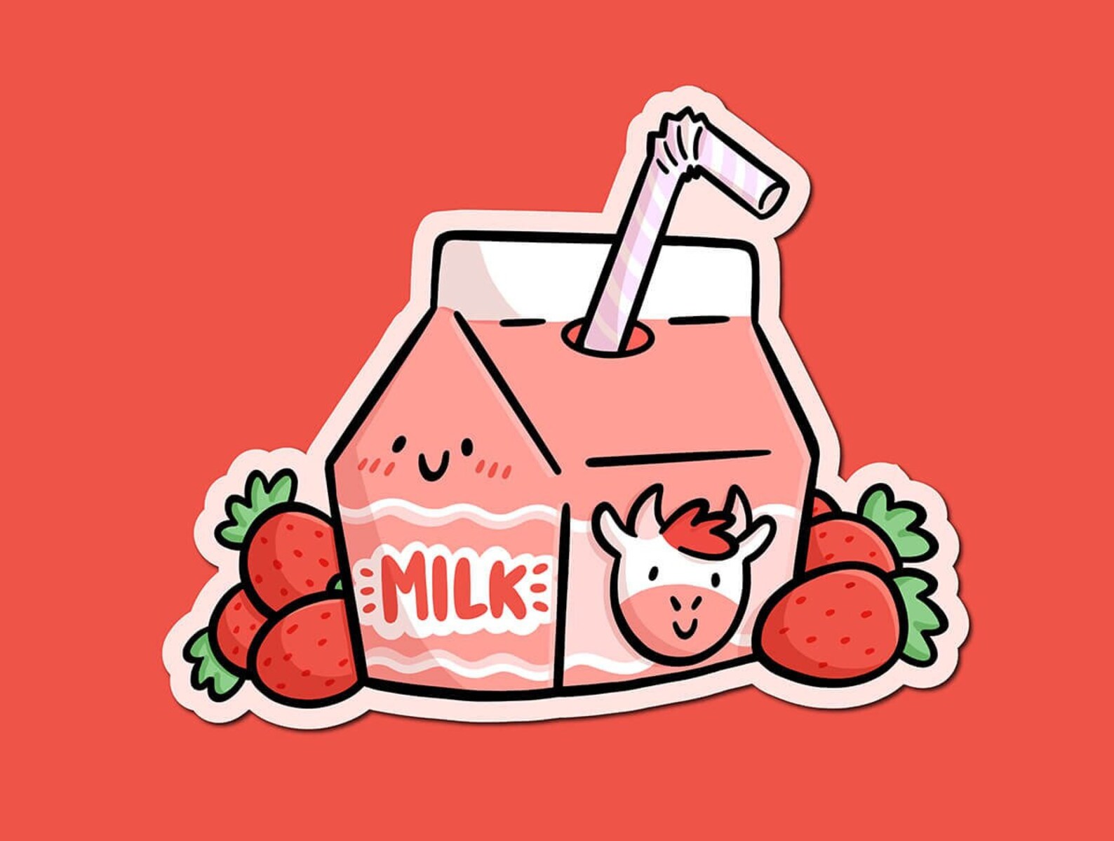 Strawberry Milk Vinyl Sticker Kawaii Milk Sticker Cute Pink Milk ...