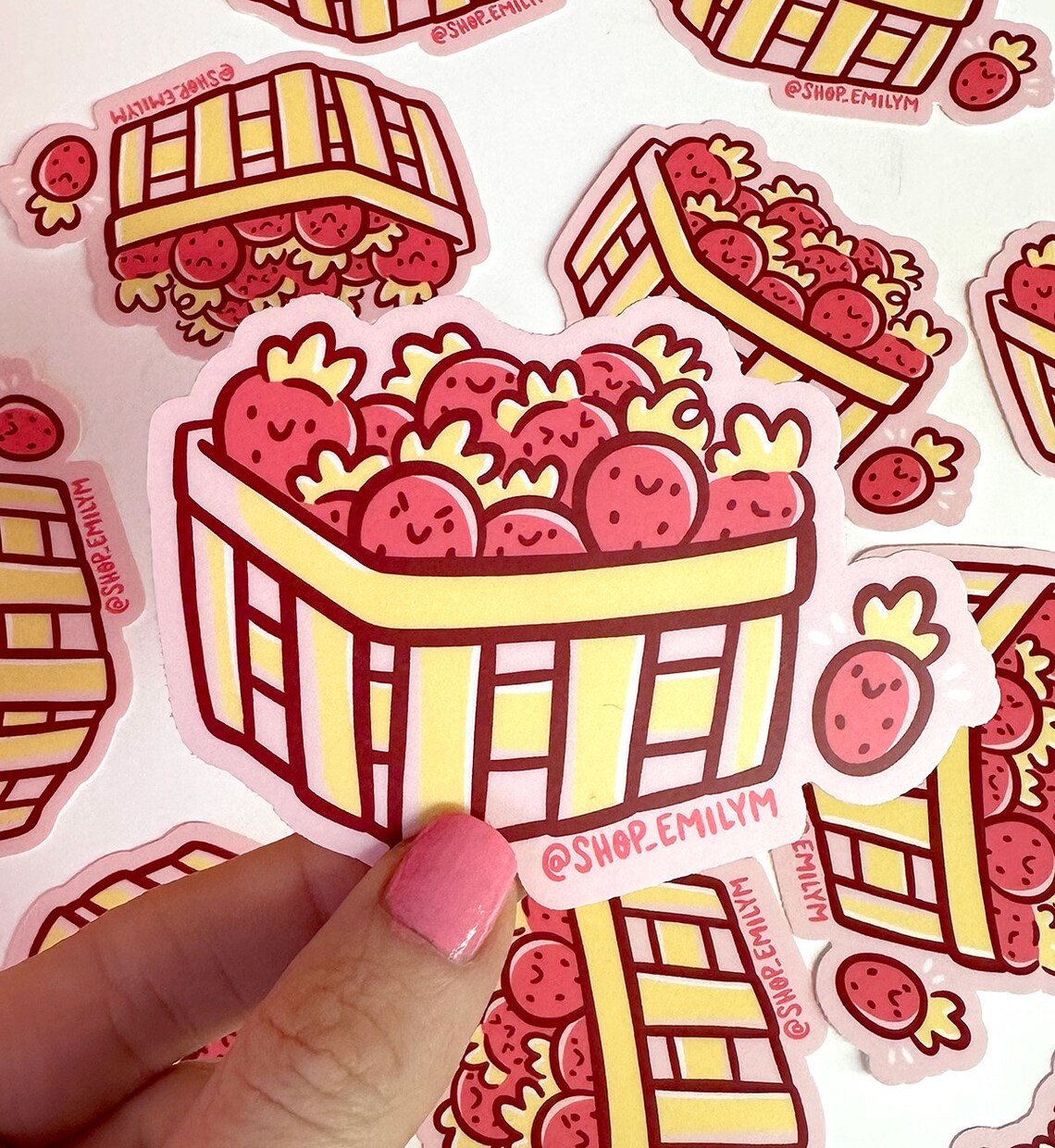 Basket of Strawberries Sticker | Weatherproof Vinyl Sticker | Cute ...