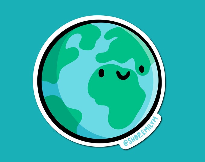 Cute Earth Sticker Kawaii Vinyl Laptop Sticker Planet Water Bottle ...