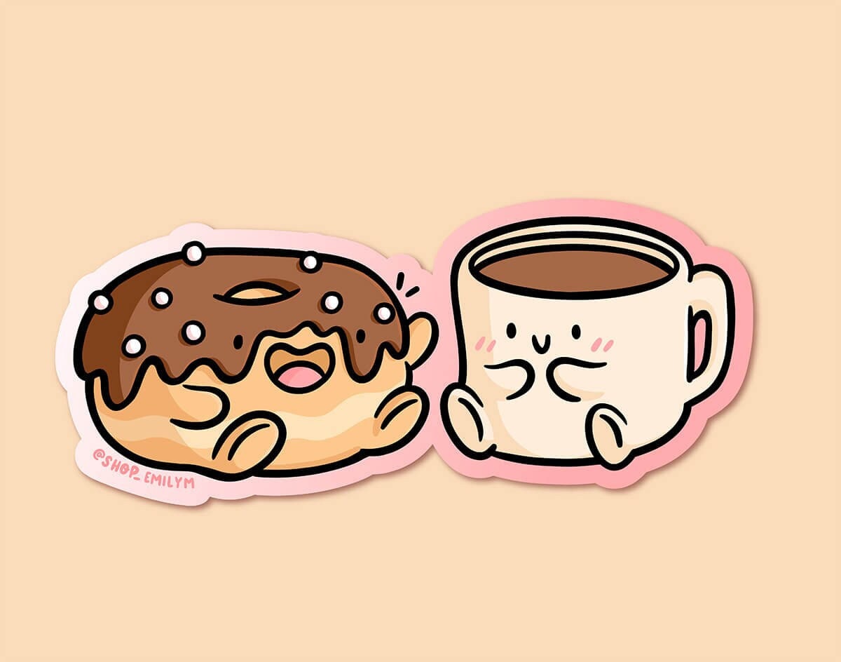 Coffee and Donut Pals Sticker Weatherproof Vinyl Sticker Kawaii Sticker ...
