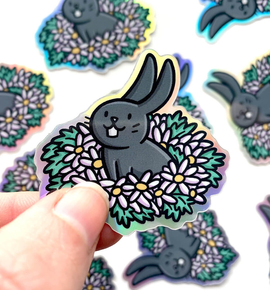 Holographic Mini Bunny Sticker | Vinyl Sticker | Cute Flowers Sticker ...