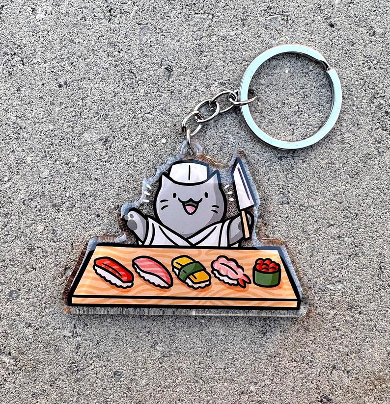 Sushi Chef Keychain | Cute Acrylic Keychain | Cute Sushi Keychain ...