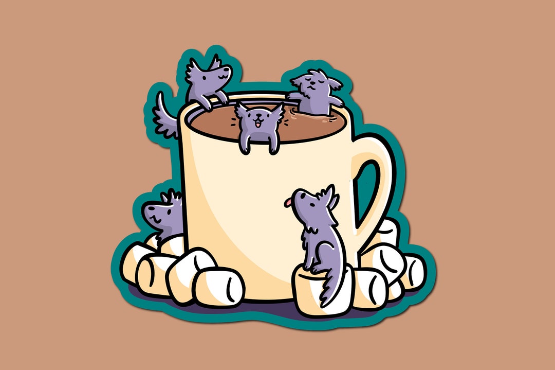 Coffee Dogs Vinyl Sticker | Cute Dog Sticker | Coffee Drinker Sticker ...