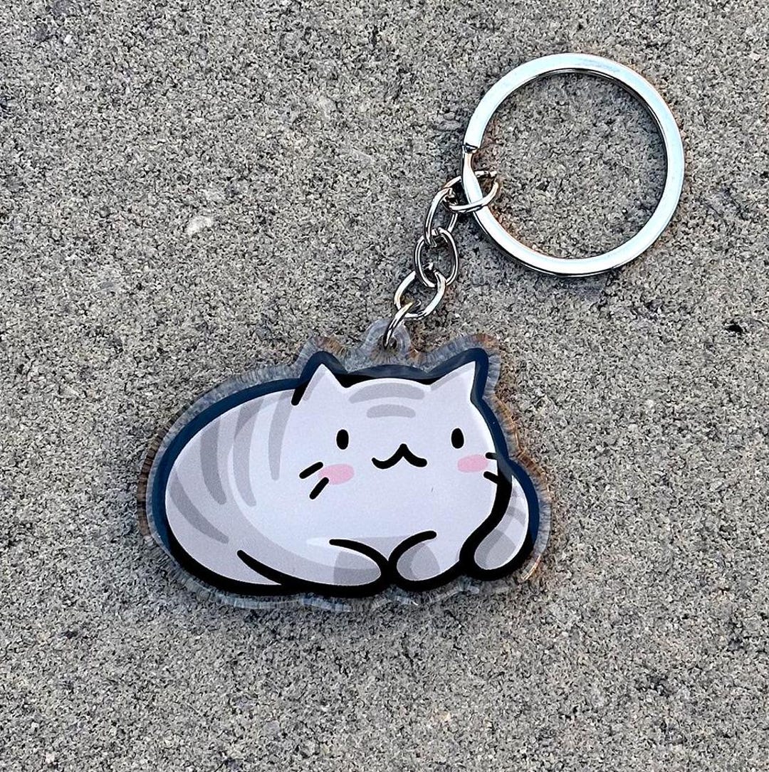 Gray Cat Keychain | Acrylic Keychain| Kawaii Keychain | Cute Cat ...