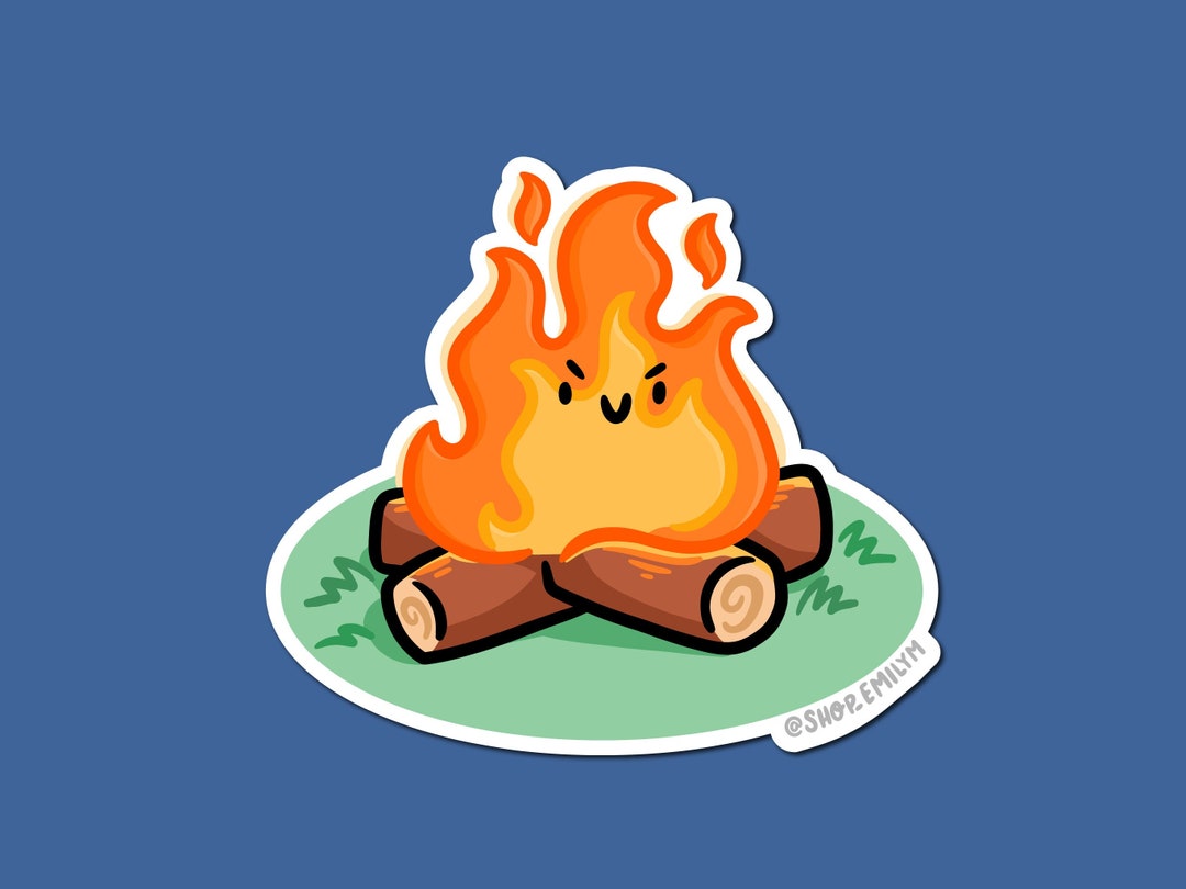 Campfire Sticker | Weatherproof Vinyl Sticker| Kawaii Fire Sticker ...