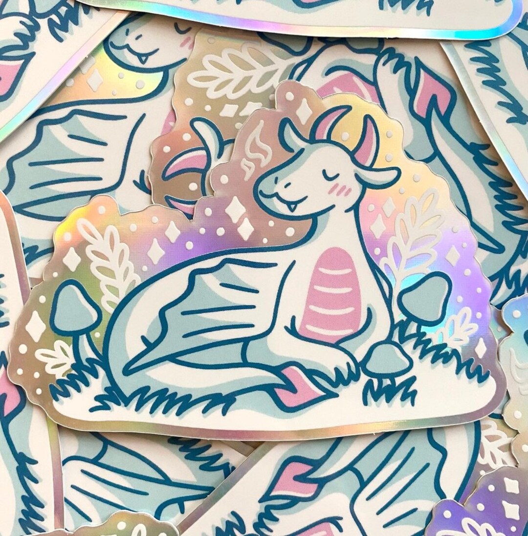 Holographic Dragon Vinyl Sticker | Cute White Dragon Sticker | Cute ...