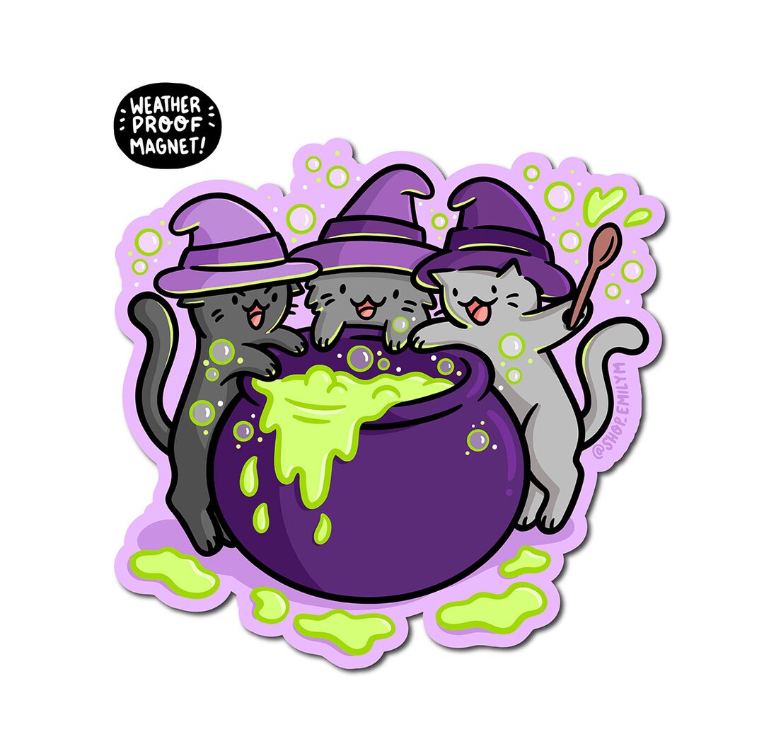Cauldron Witch Cats Magnet | Cute Halloween Magnet| Black Cat Magnet ...