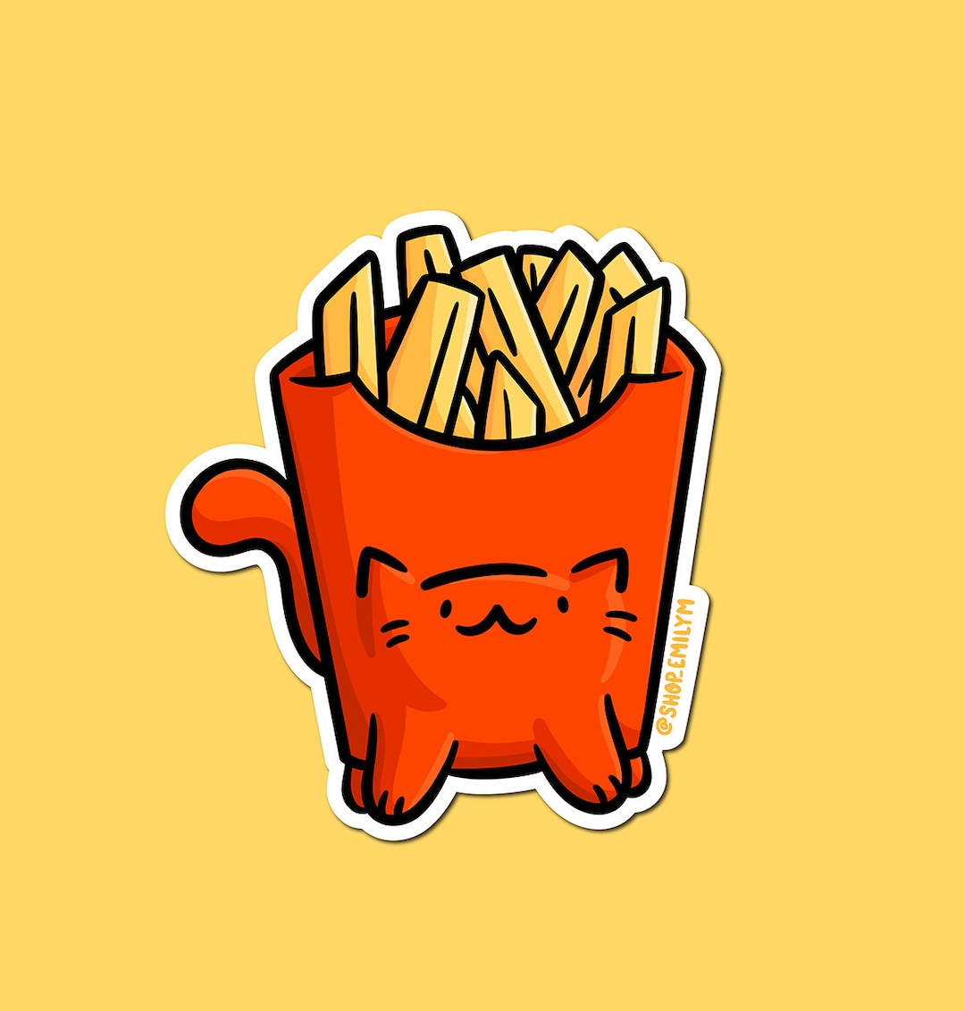 French Fry Cat Sticker | Weatherproof Vinyl Sticker| Kawaii Sticker ...