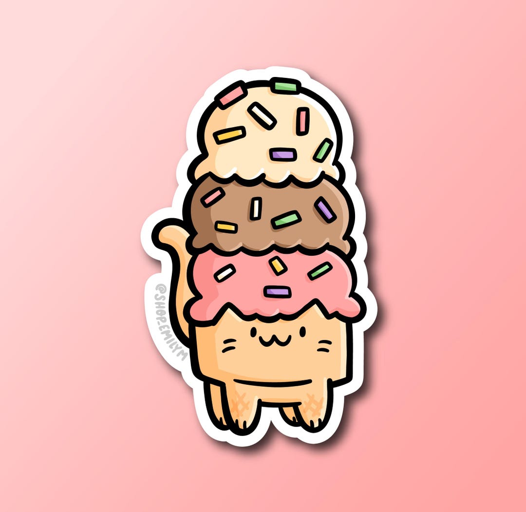 Ice Cream Cat Sticker | Weatherproof Vinyl Sticker |kawaii Food Sticker ...