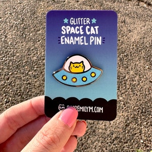 Glitter Space Cat Hard Enamel Pin |kawaii Enamel Pin |outer Space Pin |cute Cat Enamel Pin ...