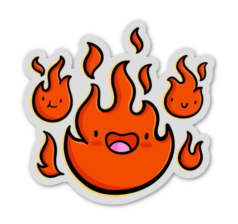 Fire Clear Vinyl Sticker | Happy Flames Sticker | Cute Campfire ...