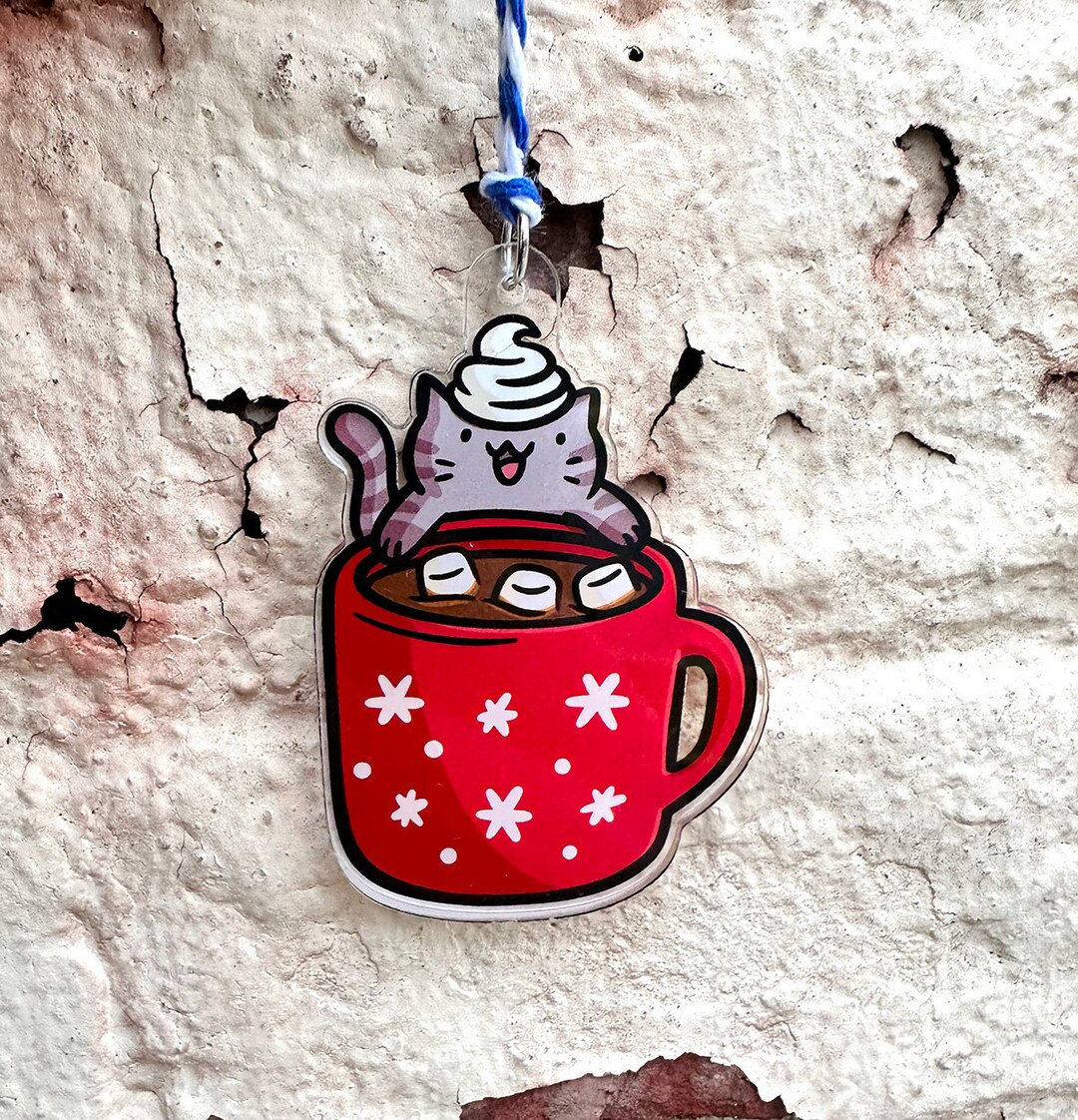 Hot Chocolate Cat Ornament Acrylic Holiday Ornament Holiday Decoration ...