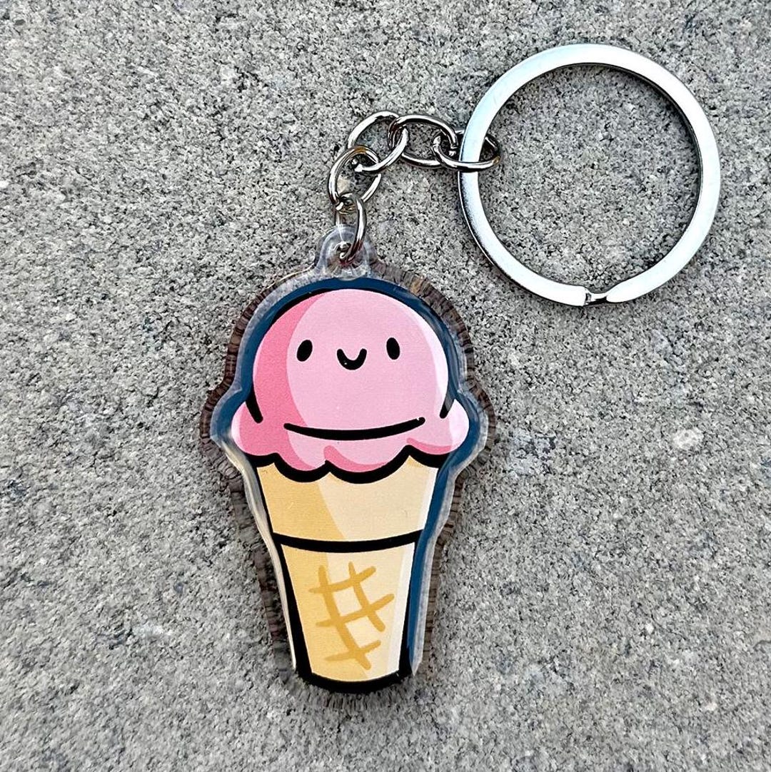 Strawberry Ice Cream Cone Keychain | Cute Acrylic Keychain | Ice Cream ...