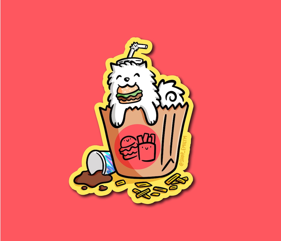 Junk Food Burger Dog Sticker | Weatherproof Vinyl Sticker| Kawaii ...