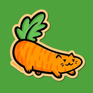 Carrot Cat Sticker | Weatherproof Vinyl Sticker| Kawaii Sticker| Veggie ...