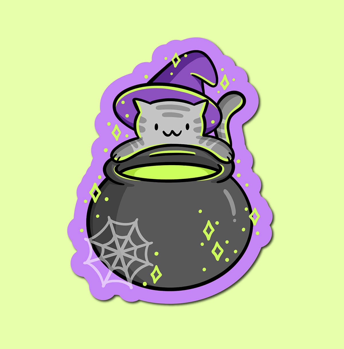 Cauldron Cat Vinyl Sticker Cute Gray Cat Sticker Witch - Etsy