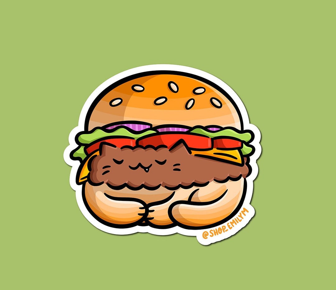 Burger Cat Sticker | Weatherproof Vinyl Sticker| Kawaii Food Sticker ...