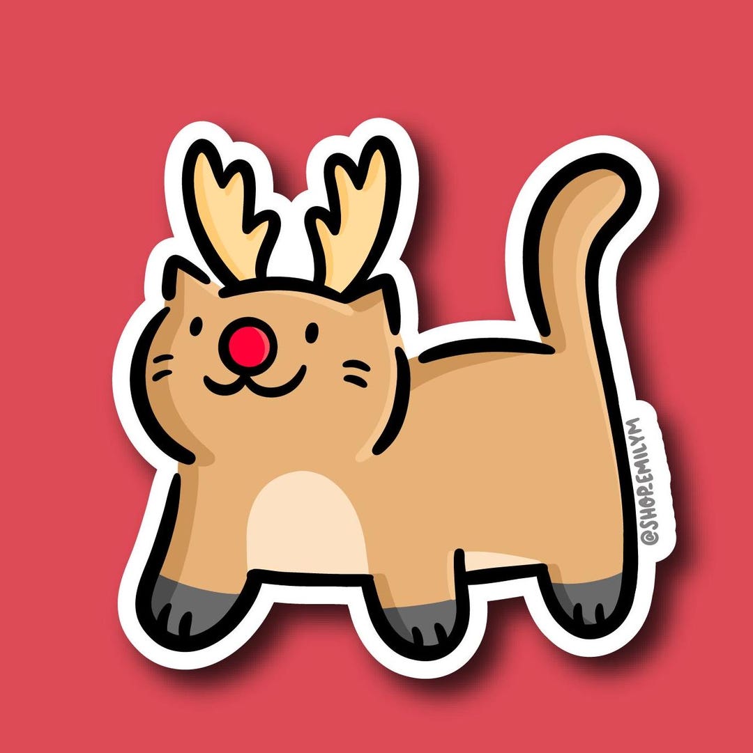Reindeer Cat Sticker Waterproof Sticker Kawaii Holiday Sticker Stocking ...