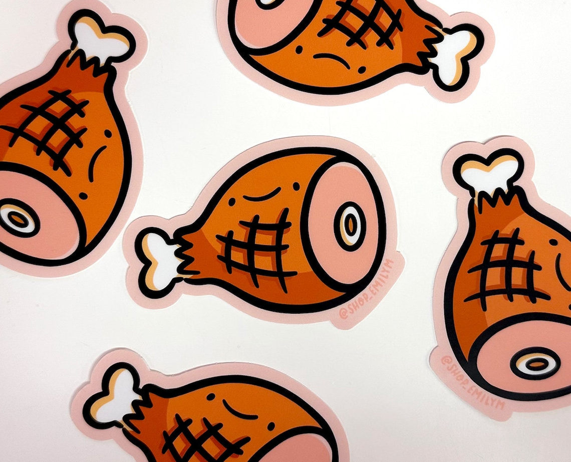 Ham Sticker| Weatherproof Vinyl Sticker| Kawaii Sticker| Bone in Ham ...