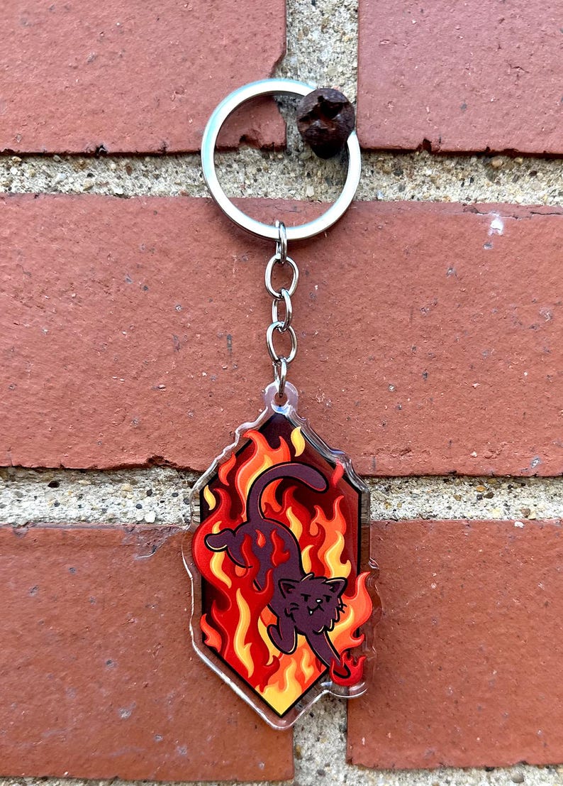 Fire Cat Keychain | Cute Acrylic Keychain | Fire Elemental Keychain ...
