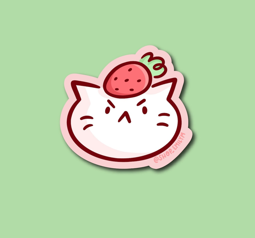 Strawberry Head Cat Sticker | Weatherproof Vinyl Sticker | Cute ...