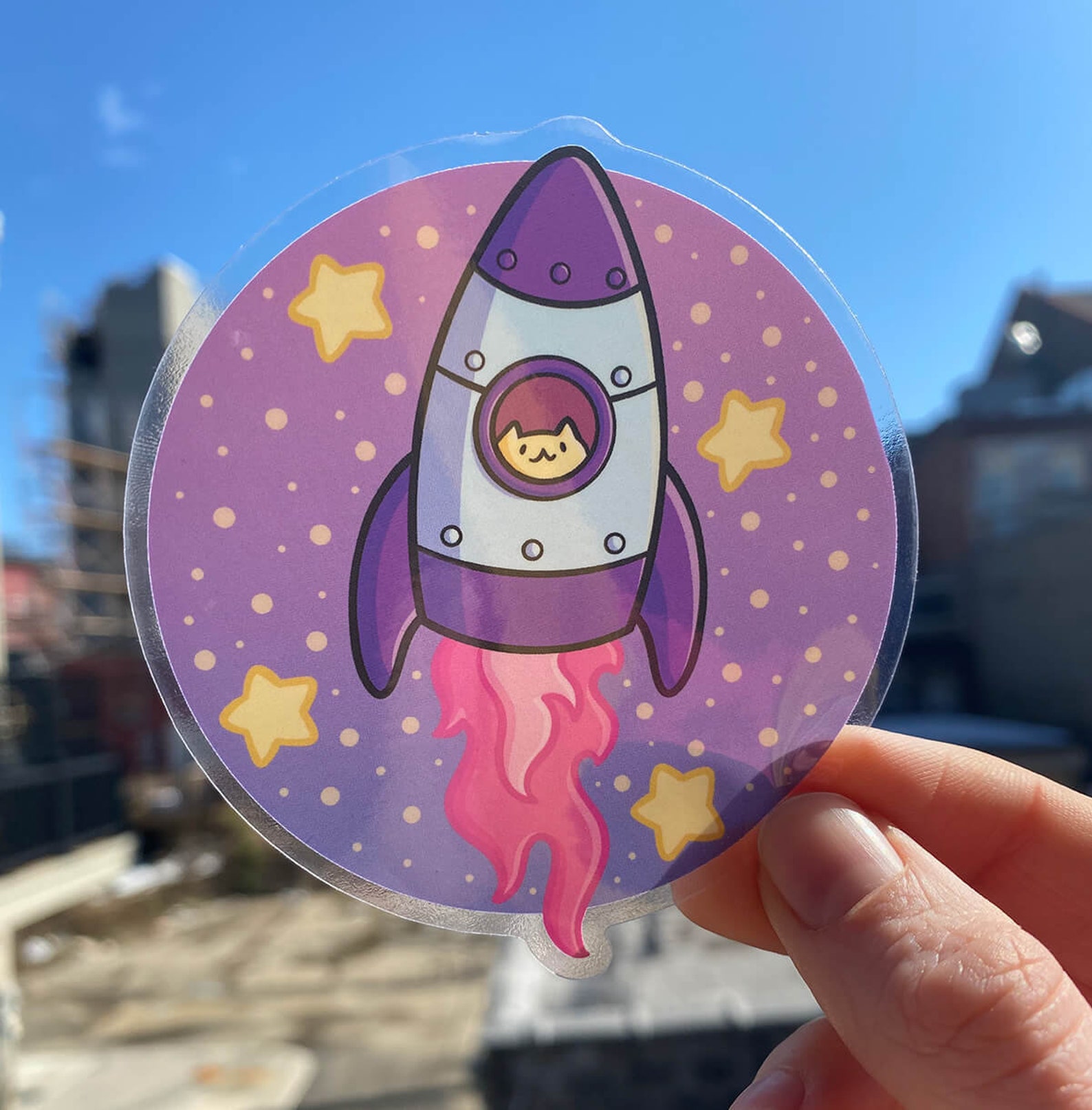 Spaceship Clear Vinyl Sticker | Cute Cat Sticker | Kawaii Cats |outer ...