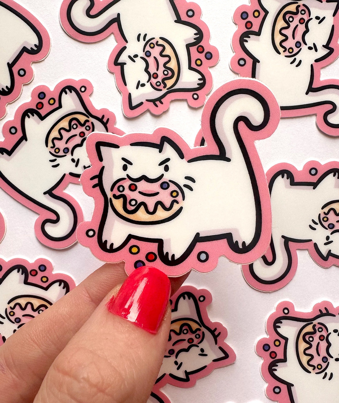 Grumpy Donut Cat Mini Sticker | Waterproof Sticker |kawaii Vinyl ...