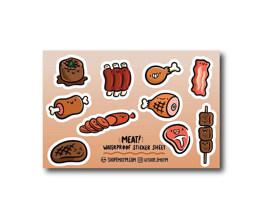Meat Sticker Sheet |mini Waterproof Stickers |cute Meat Stickers | Meat ...