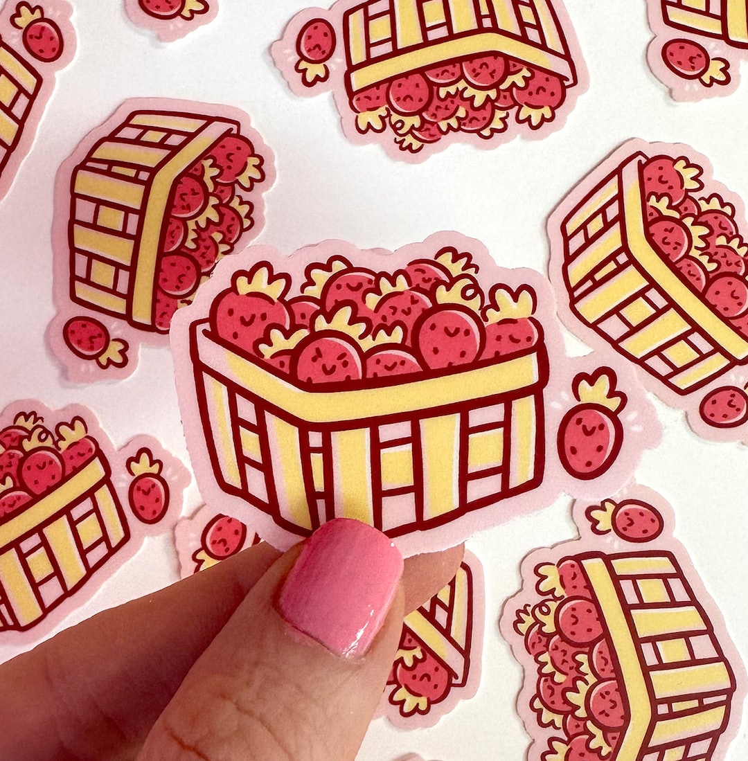 Basket of Strawberries Mini Sticker | Waterproof Sticker |kawaii Vinyl ...